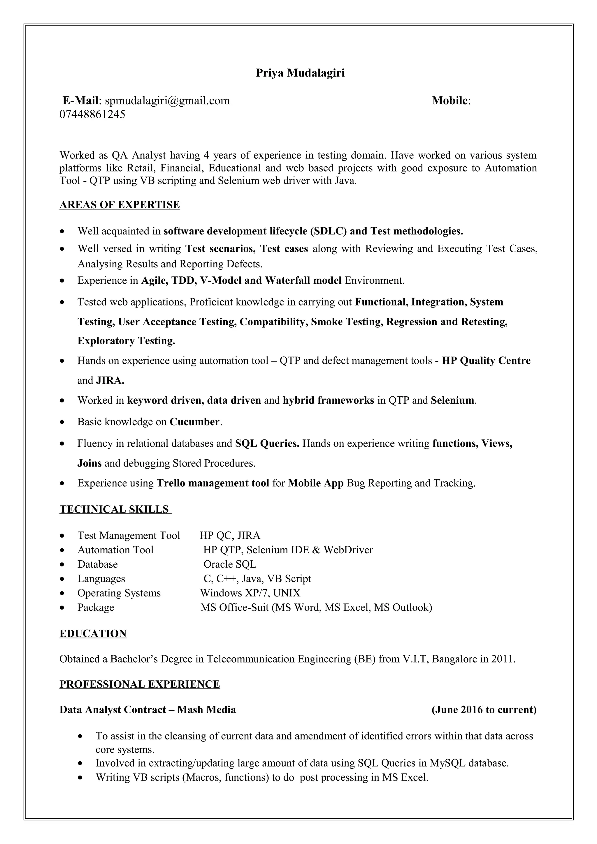 Priya resume | DOC