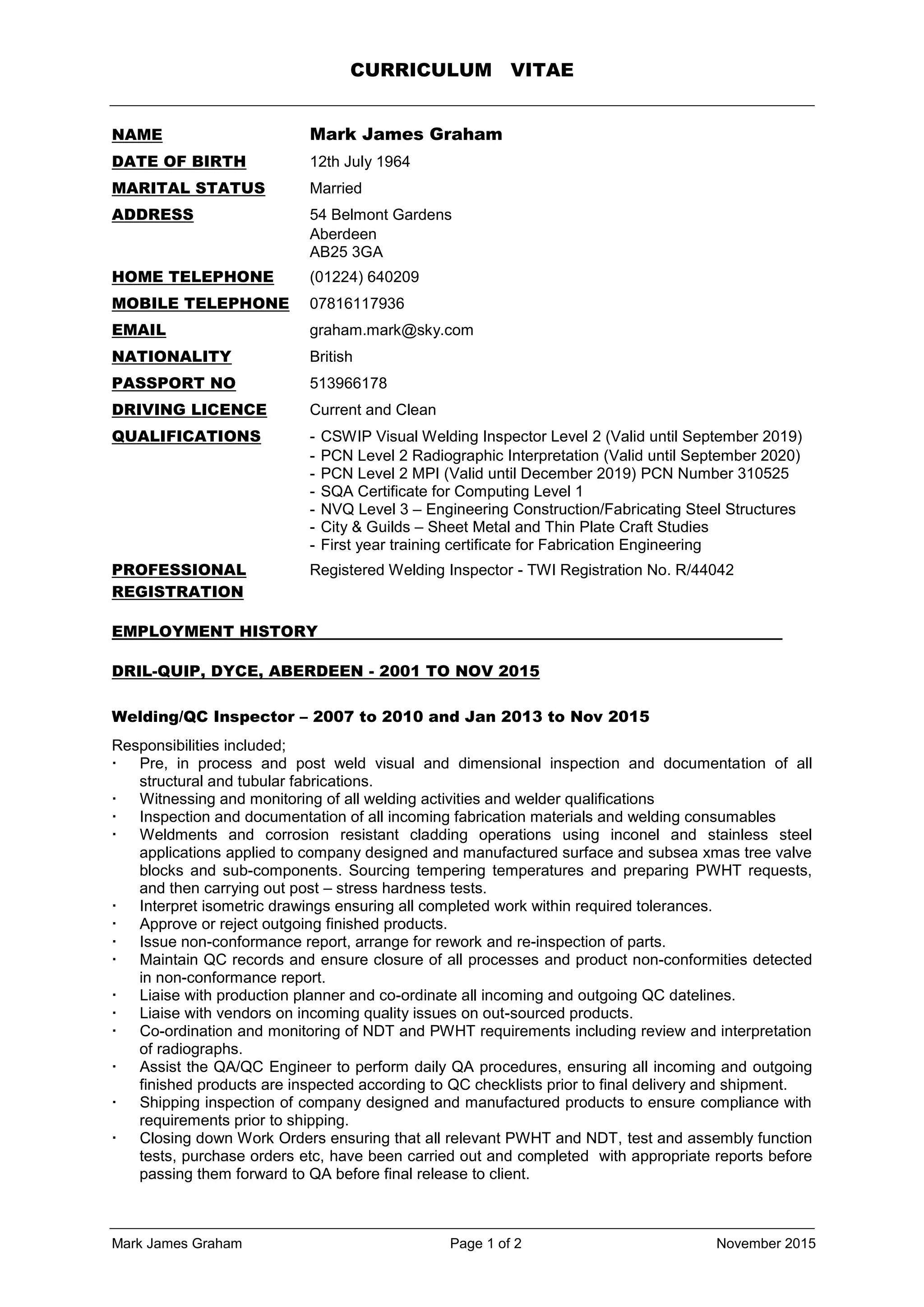 Mark Graham CV Nov 2015 | PDF