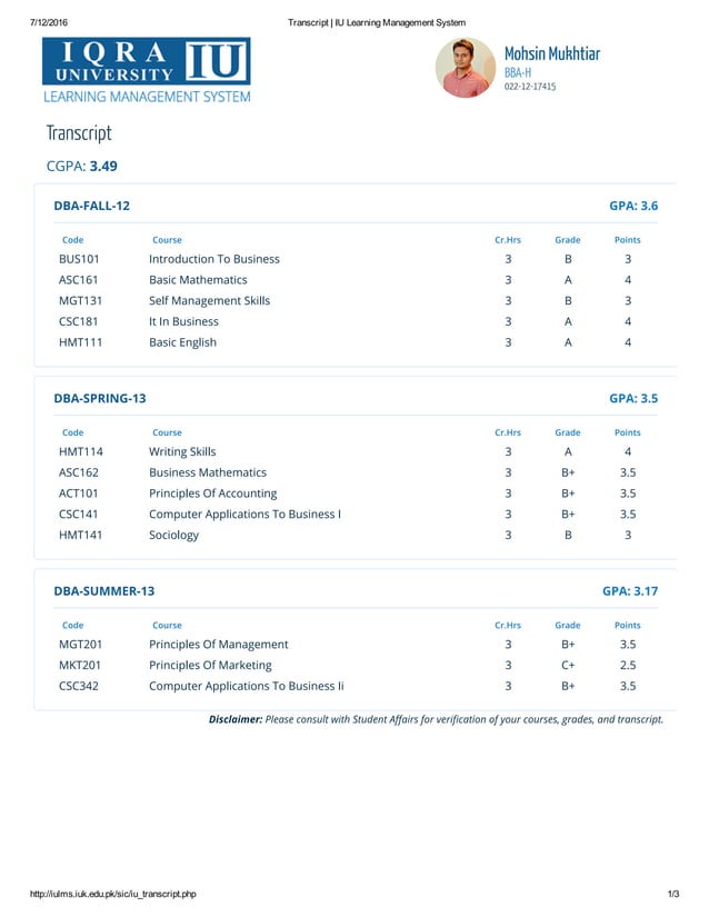 Transcript - IU Learning Management System | PDF | Undergraduate ...