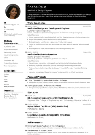 Sneha's Résumé | PDF | Civil Engineering Industry | Industries