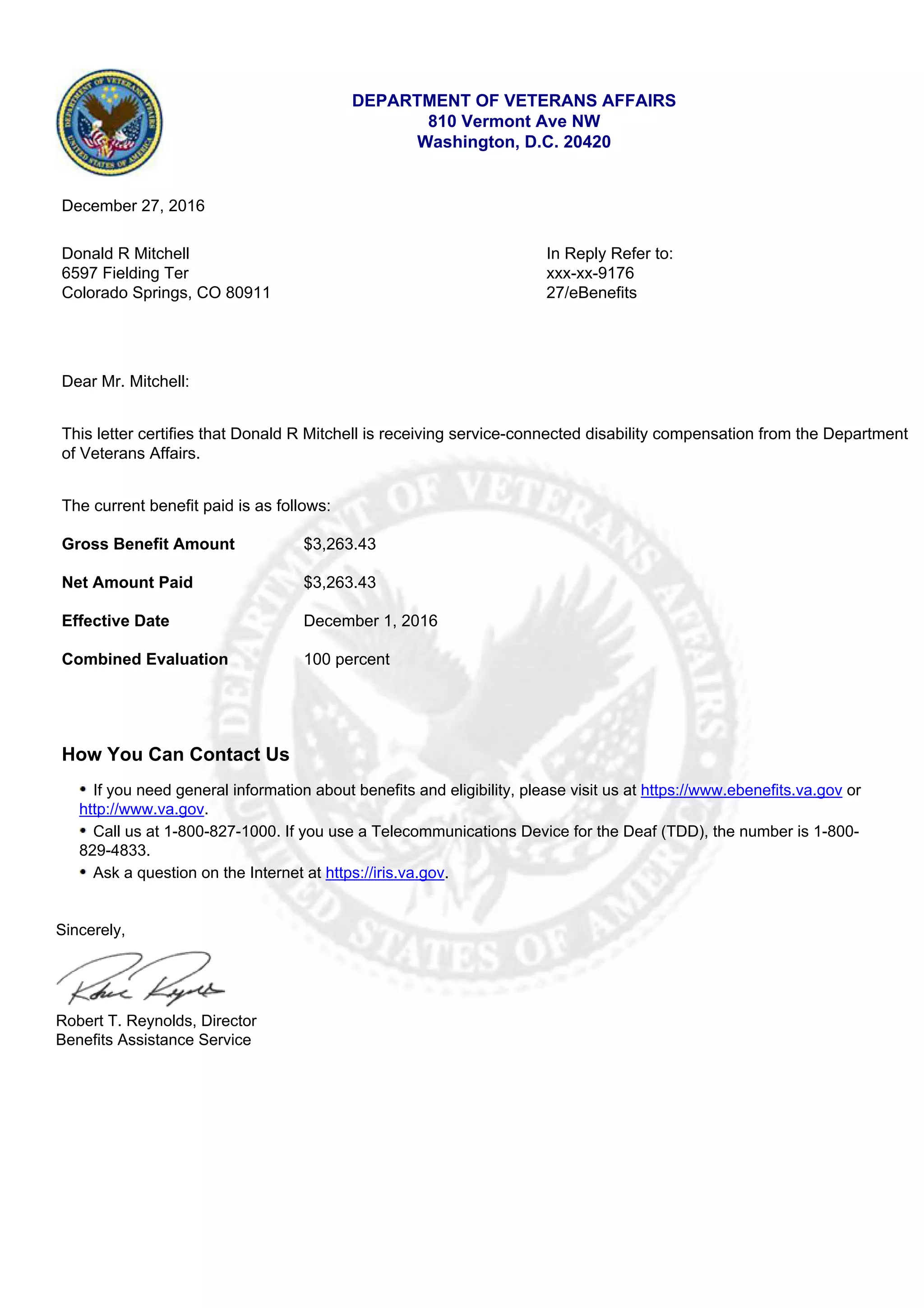 VA Benefit Verification Letter | PDF