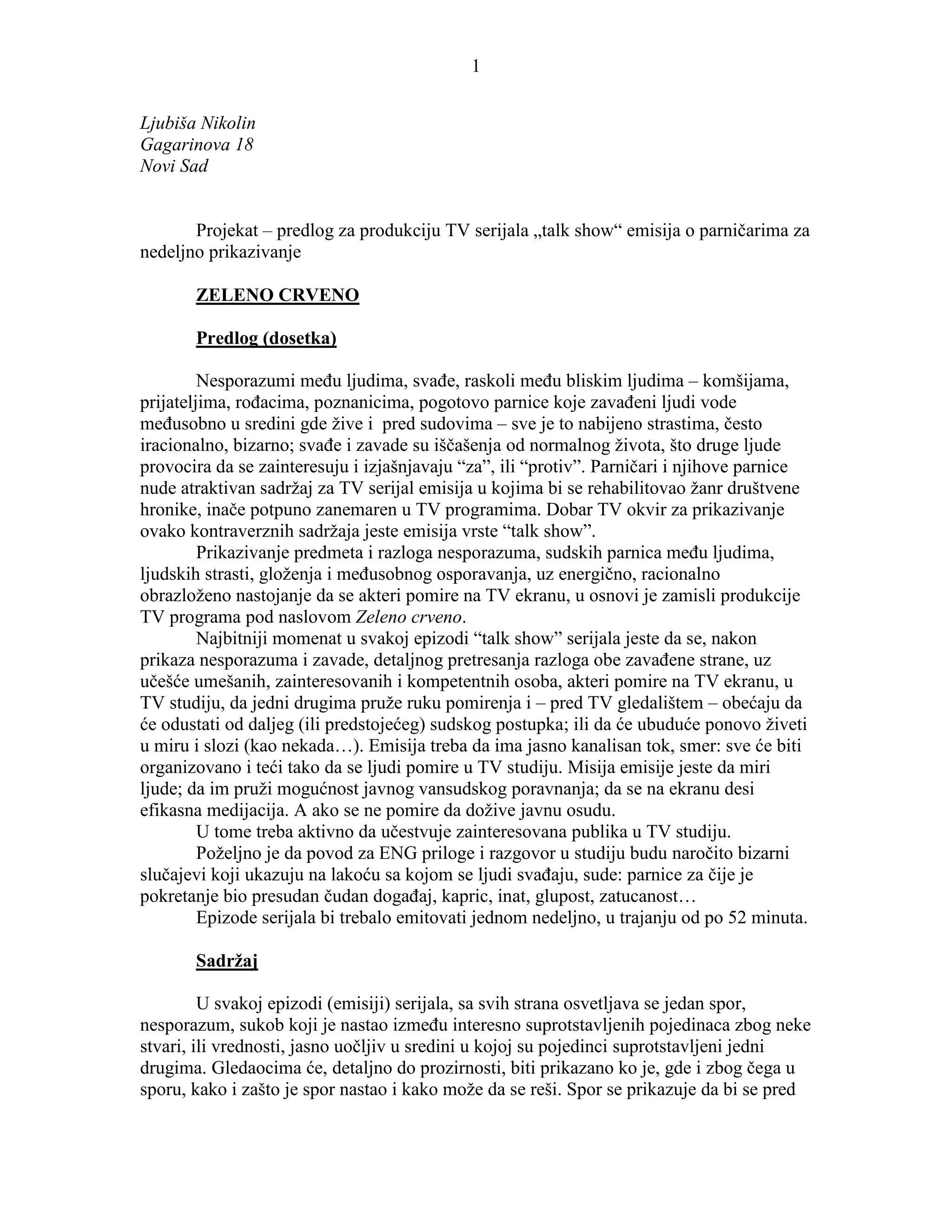 TV projekat Zeleno crveno (talk show) | PDF