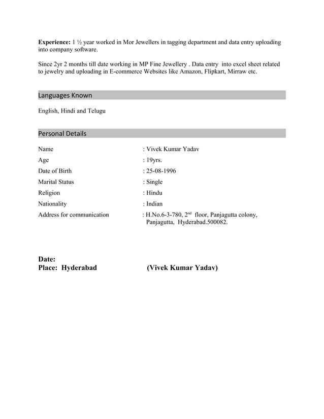 Vivek Kumar Yadav Resume | PDF Vivek Kumar Yadav Resume | PDF
