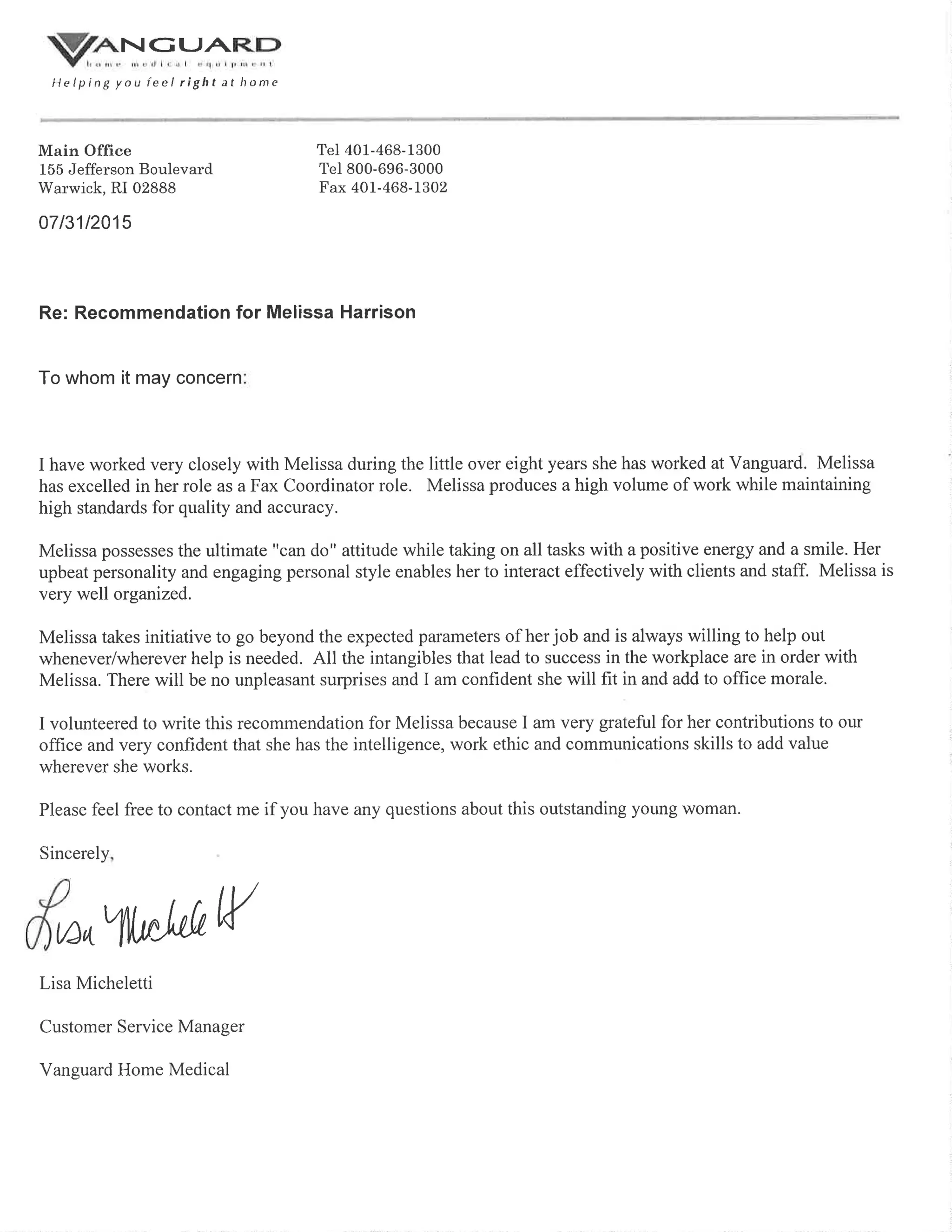 REFERENCE LETTER Lisa Micheletti | PDF