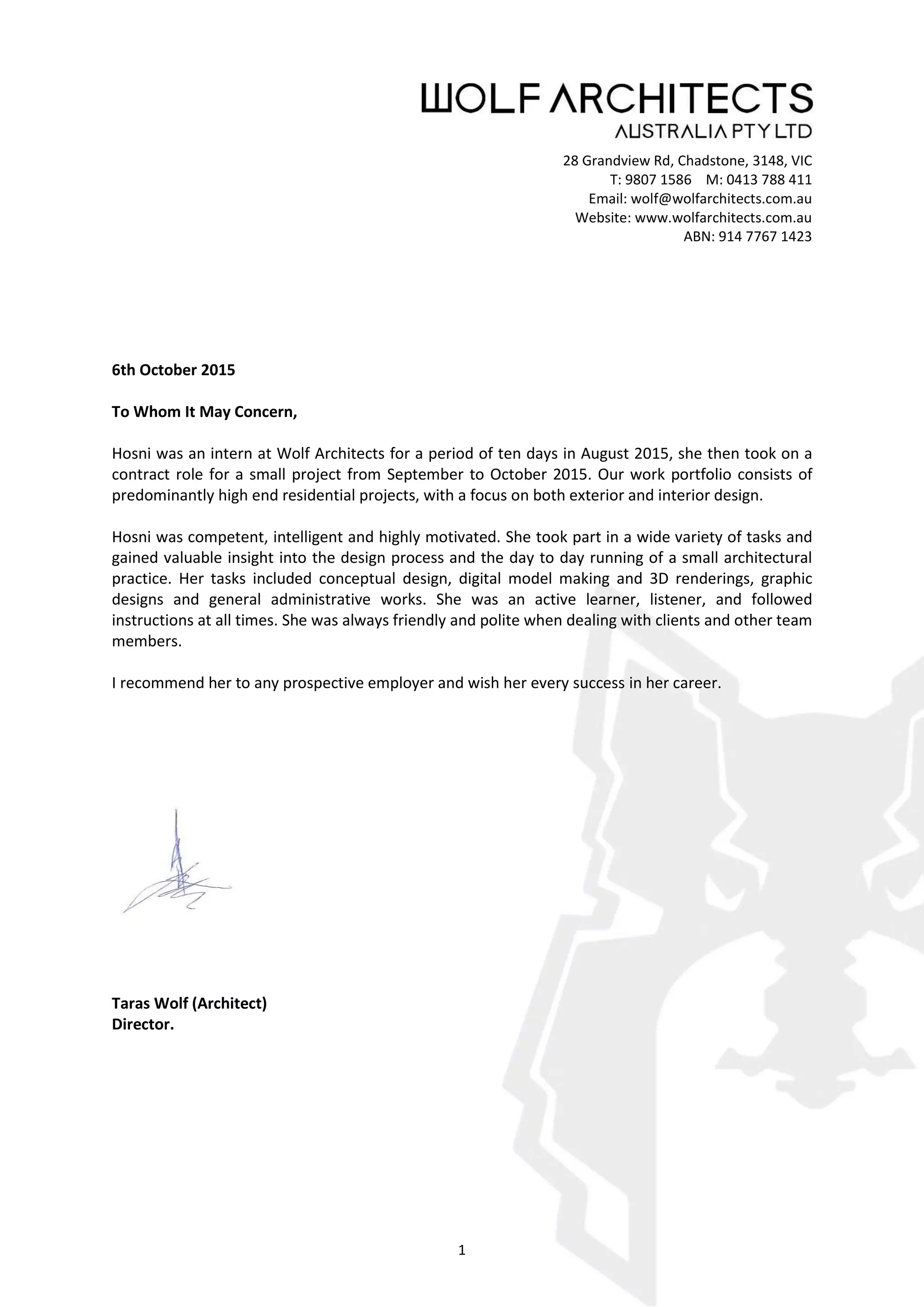 Hosni - Wolf Architects Reference | PDF