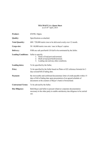 TELCRAFT Quote Sheet | PDF