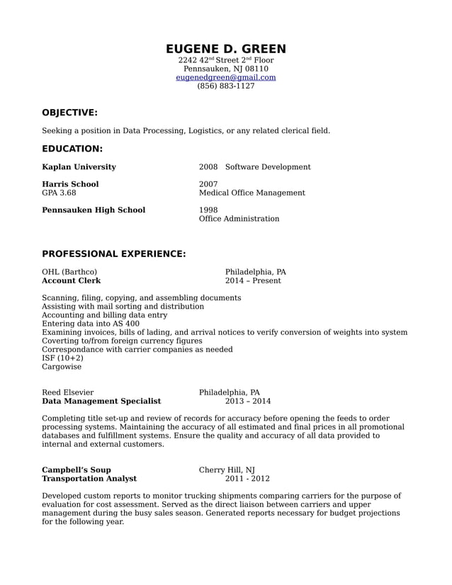 Resume Eugene Green | PDF
