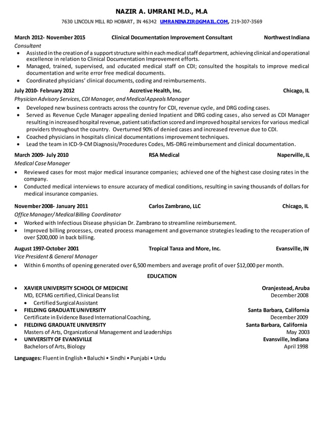 Nazir Umrani, MD Resume June 2016 | DOCX