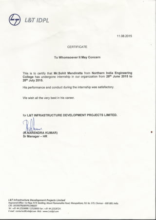 L&T Training Certificate | PDF