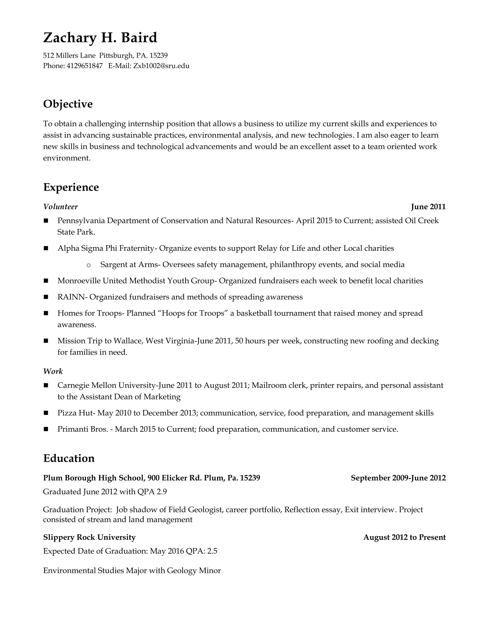 ZACHARY BAIRD RESUME!! | DOCX