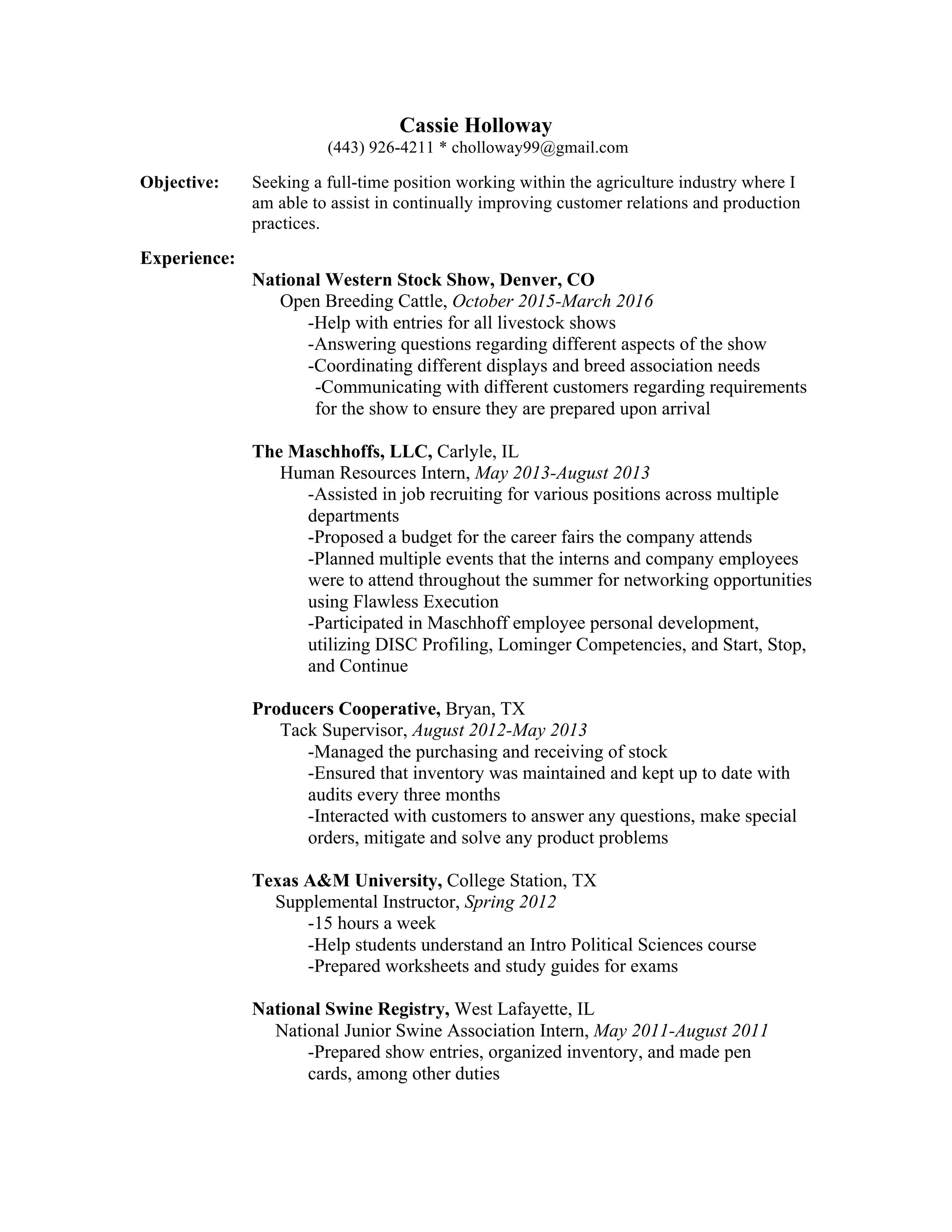 Cassie Holloway - Resume1 | PDF