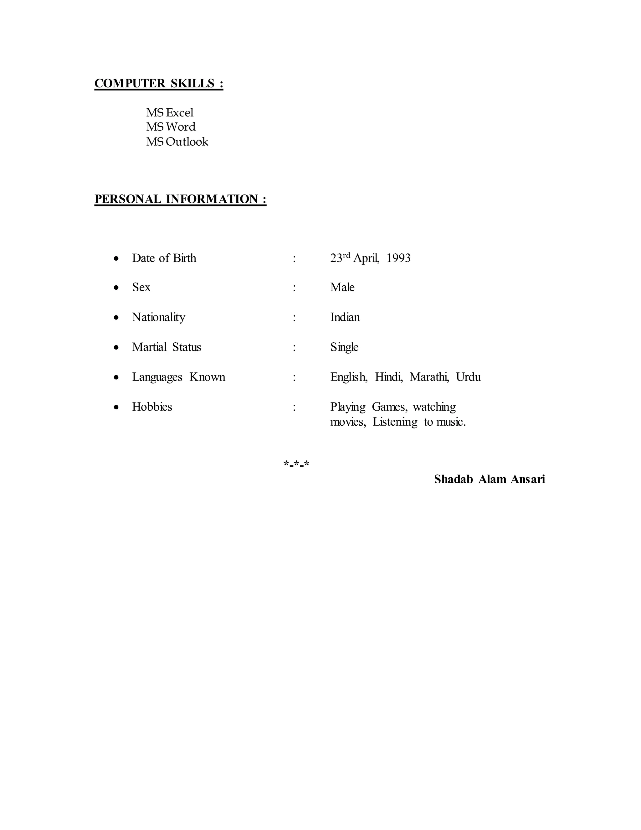 SHADAB CURRICULUM VITAE | DOCX