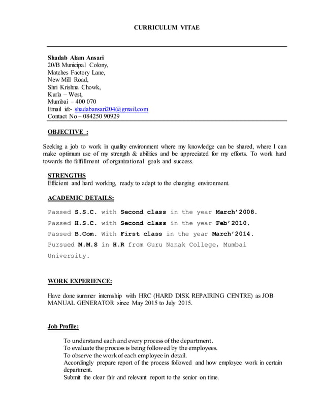SHADAB CURRICULUM VITAE | PDF