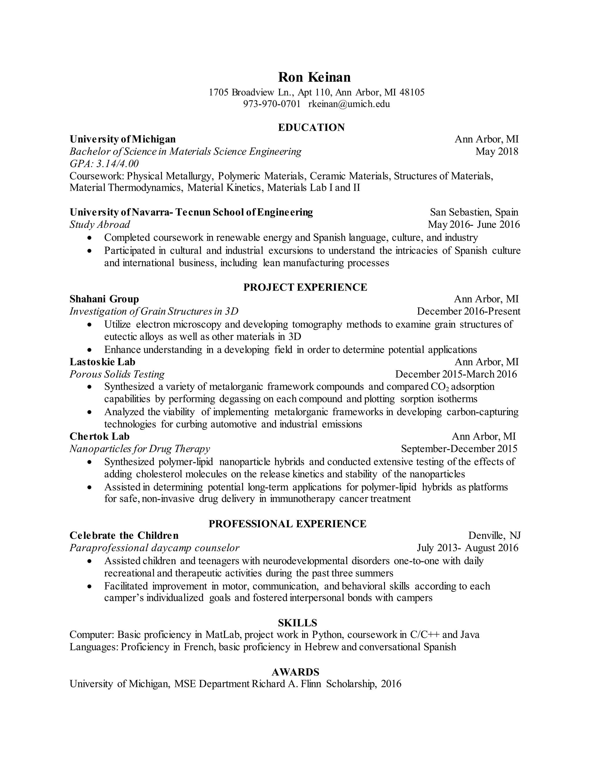Updated Resume January 2017 | DOCX | Chemistry | Science