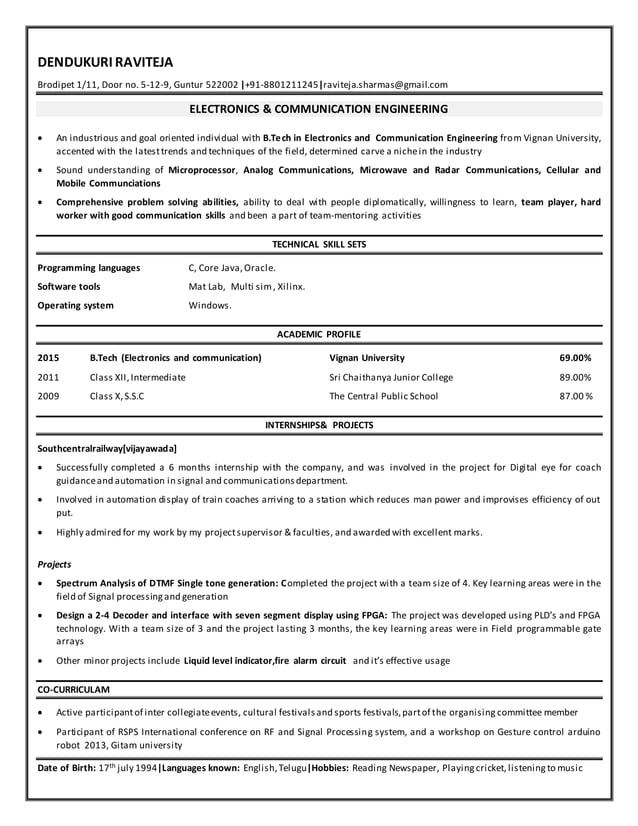 dendukuri raviteja resume | PDF
