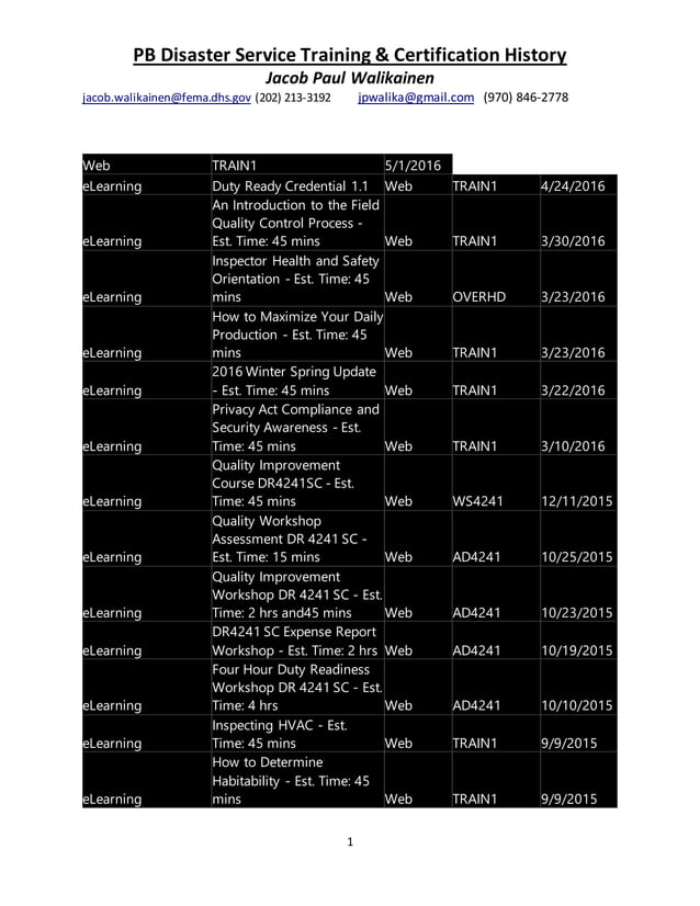 JPW's PB Disaster Services Training & Certifications | PDF
