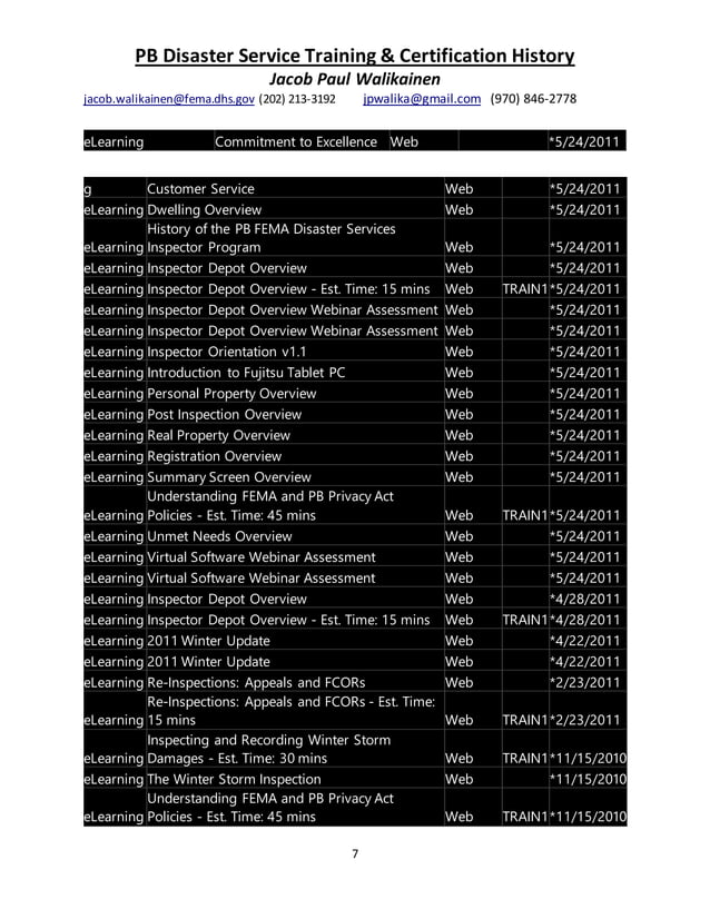 JPW's PB Disaster Services Training & Certifications | PDF
