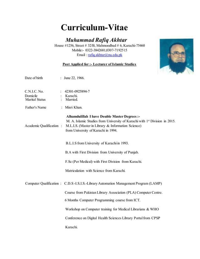 Rafiq's Islamic St.2013 CV | PDF