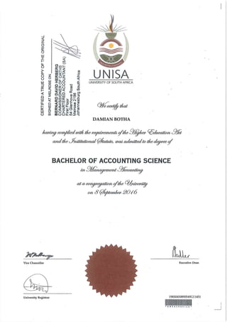 Damian Botha - UNISA degree | PDF