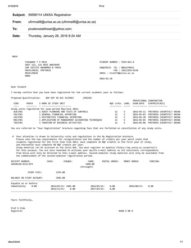 Proof of registration - Semester 1 2016 | PDF | Educational Assessment ...