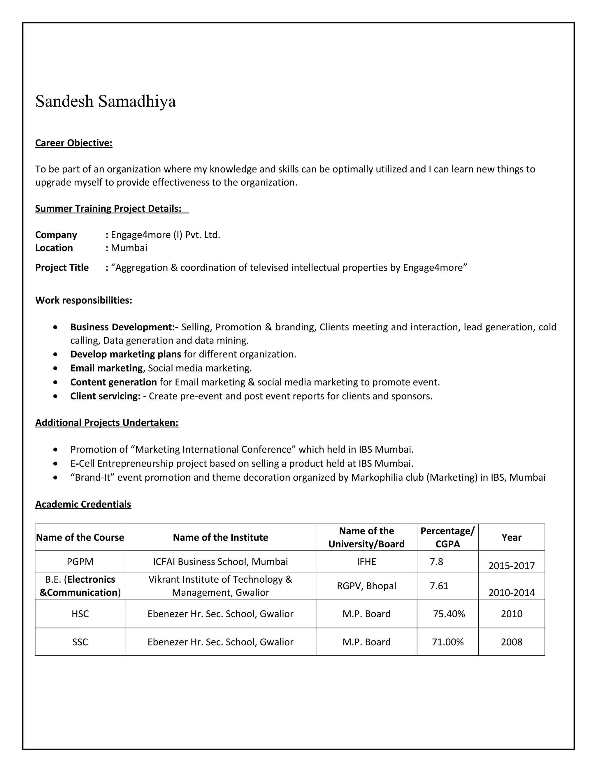Resume Sandesh Samadhiya | DOC