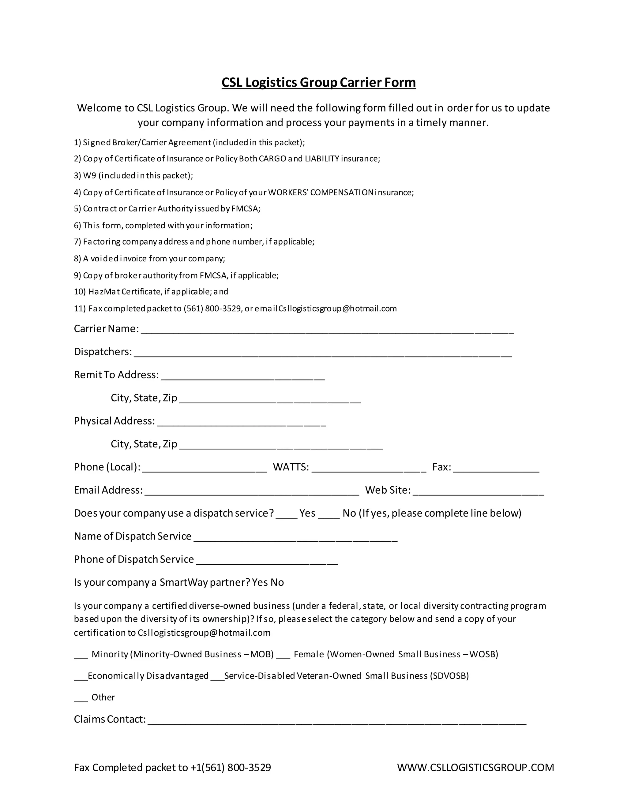 Carrier Full Packet | DOCX