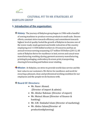 CULTURAL FIT TO STRATEGIES ON BABYLON GROUP | DOCX | Manufacturing ...