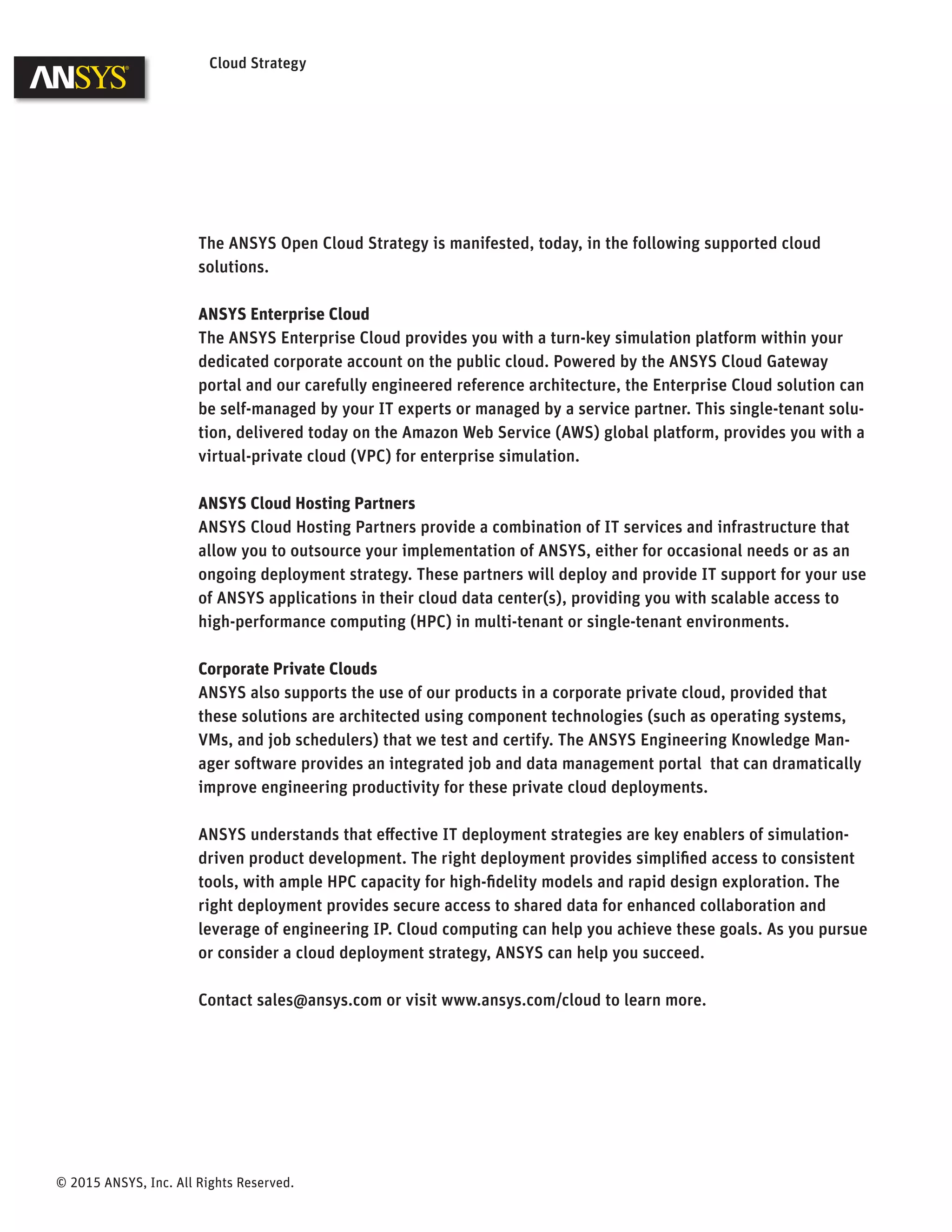 ANSYS Open Cloud Strategy - Brochure | PDF