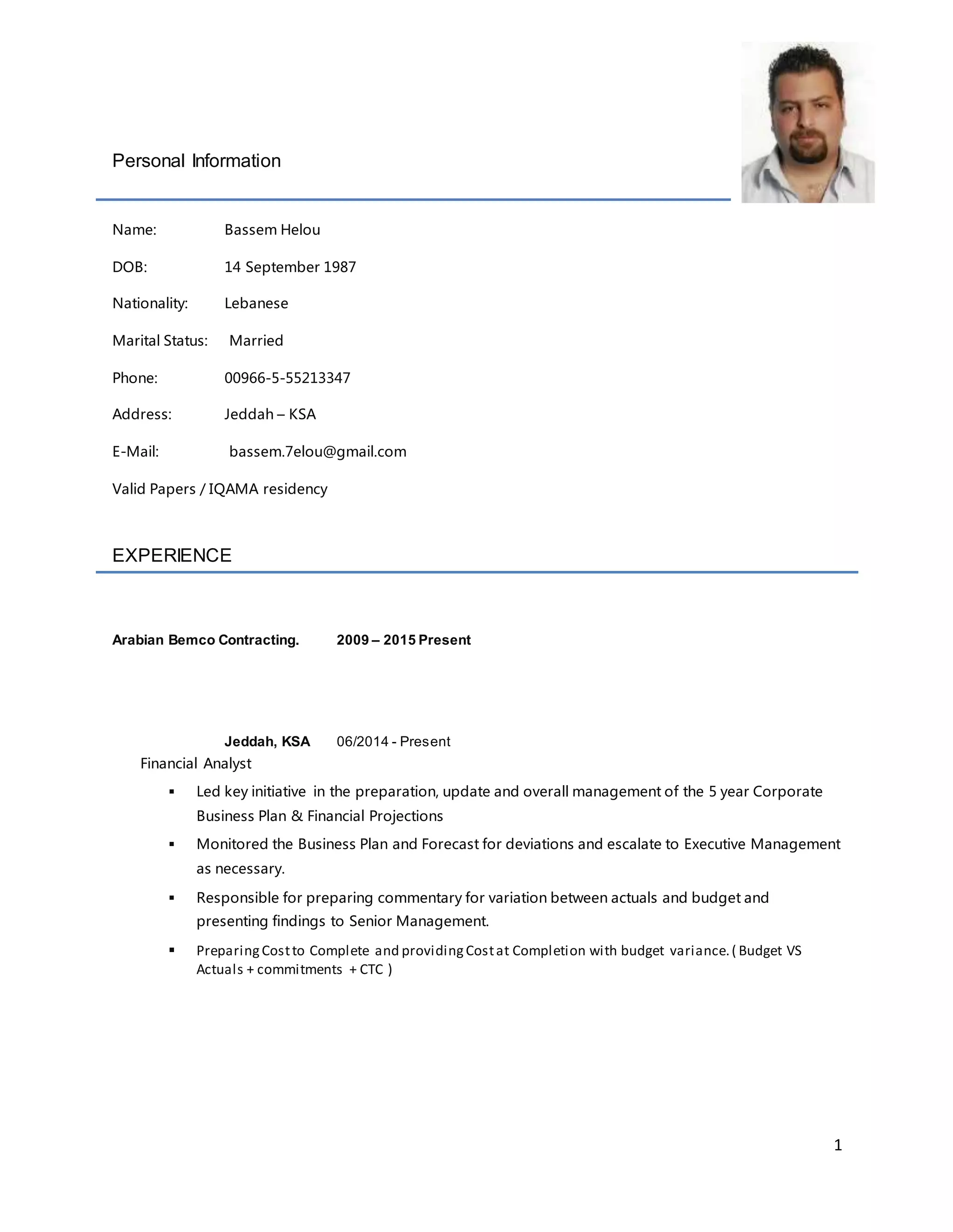 CV Bassem Helou 2015 | PDF