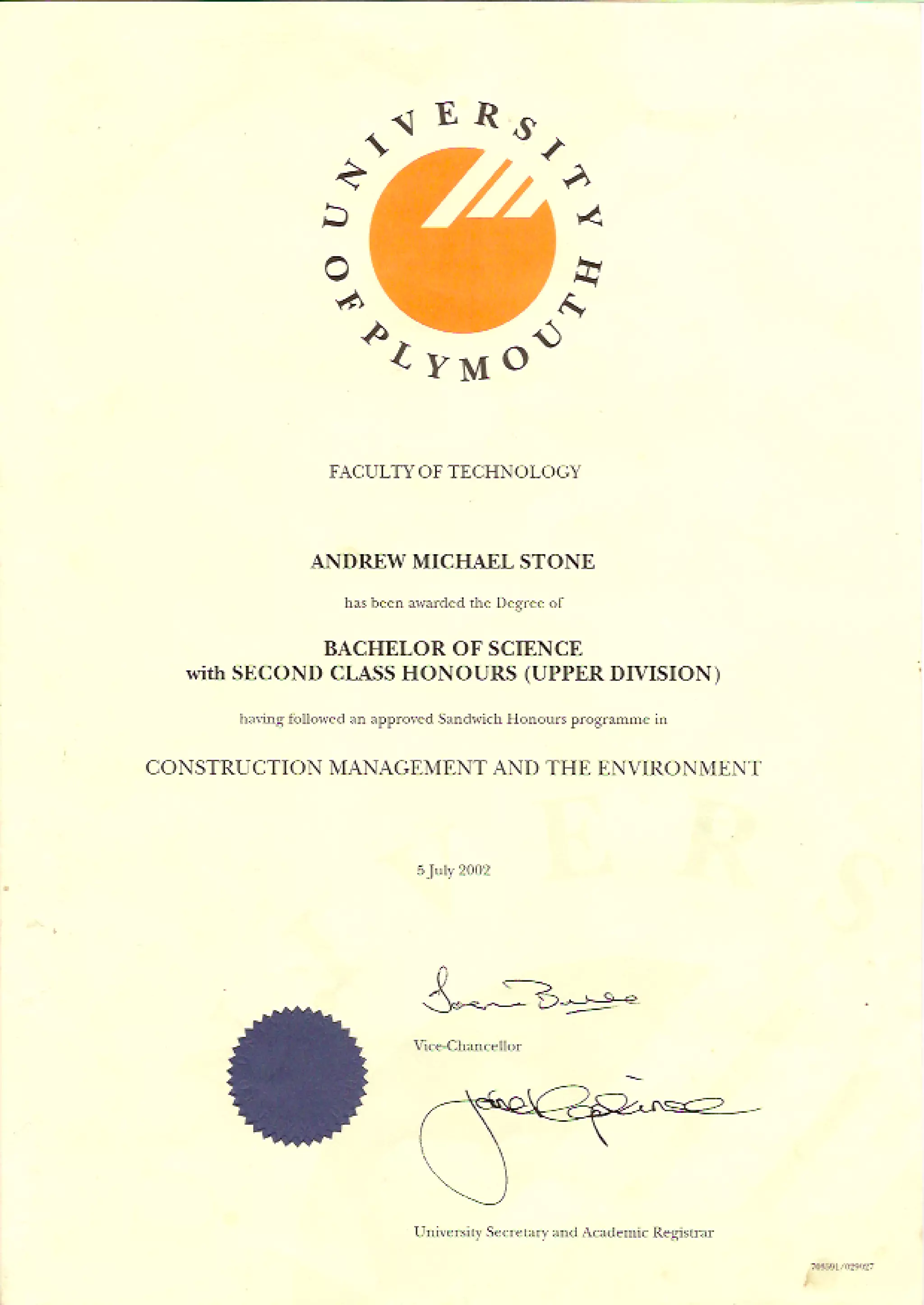 Degree Cert Andrew Stone | PDF