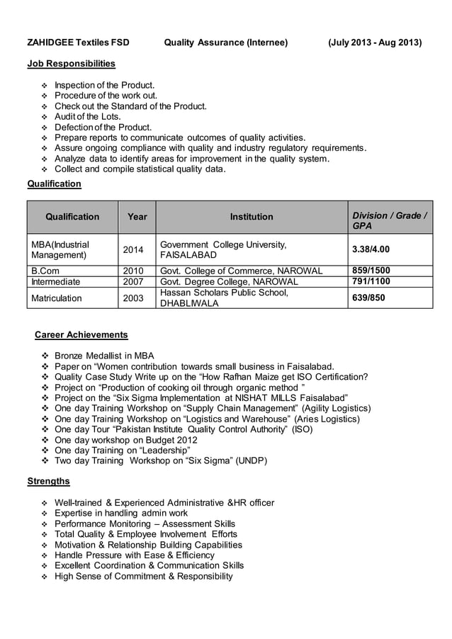 MUHAMMAD KASHIF SHABBIR (HR ASSISTANT CV) | DOCX | Human Resources | Business