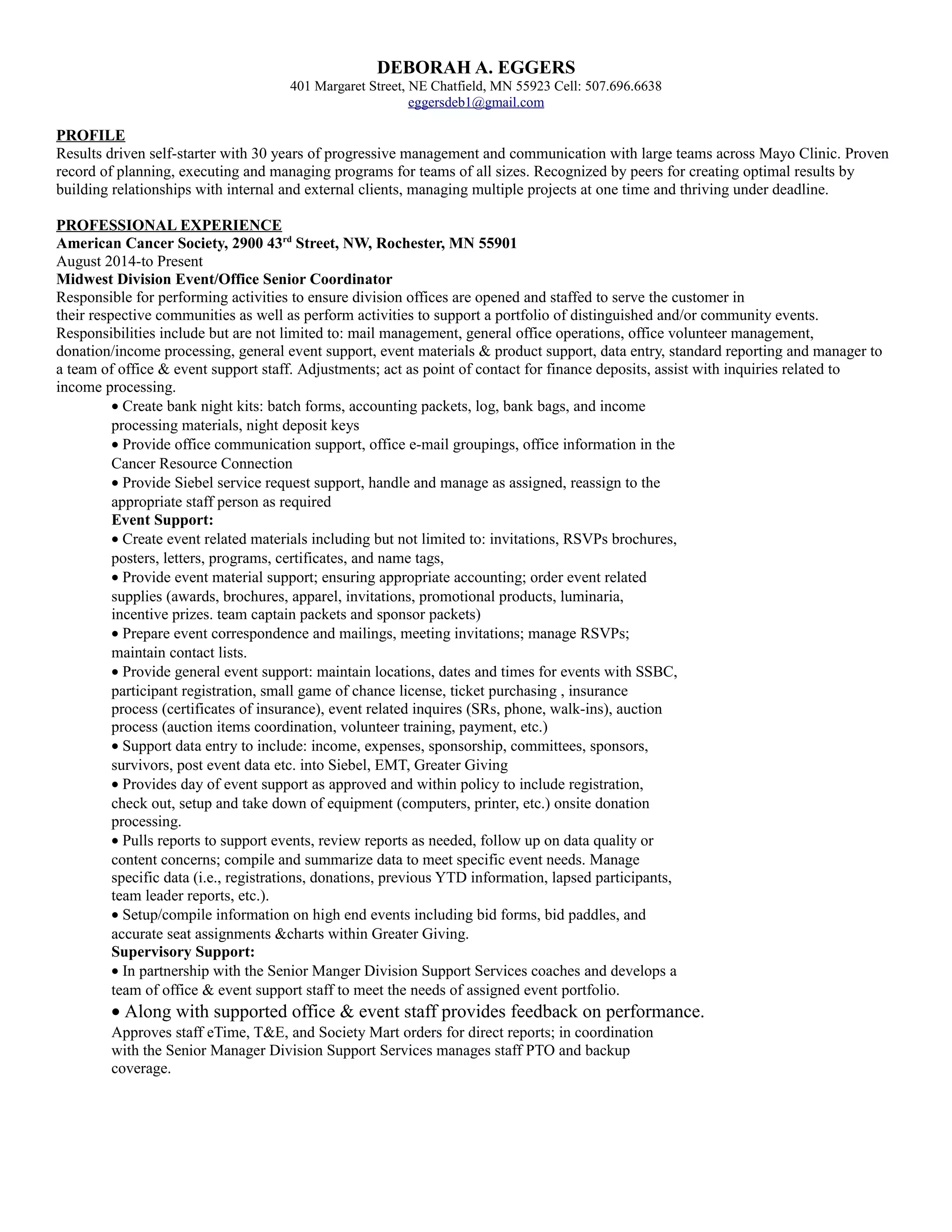 Deborah Ann Eggers Resume 2015 | PDF