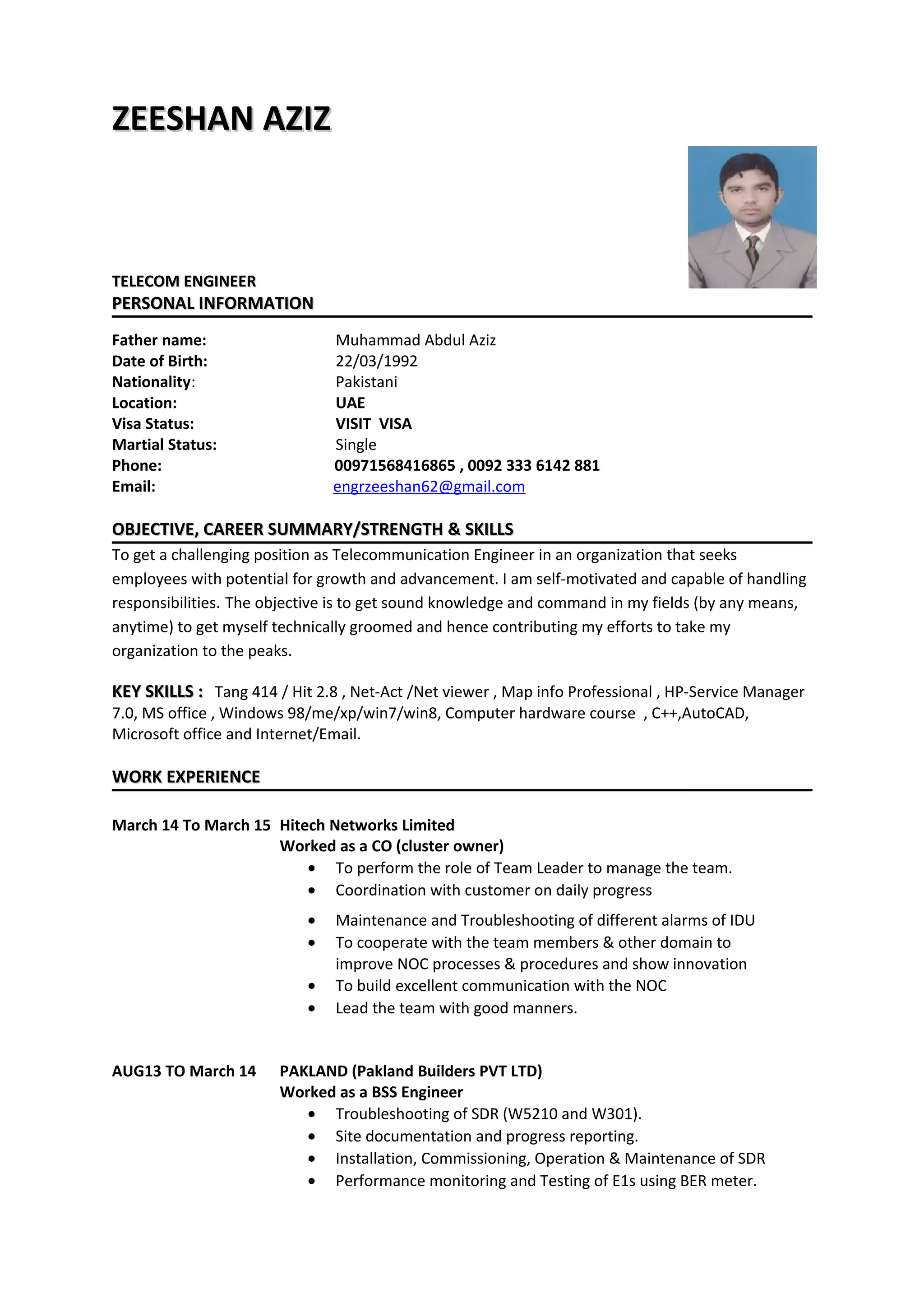 CV of Engr Zeeshan | DOC
