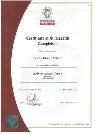 EMS Awarness Certificate | PDF