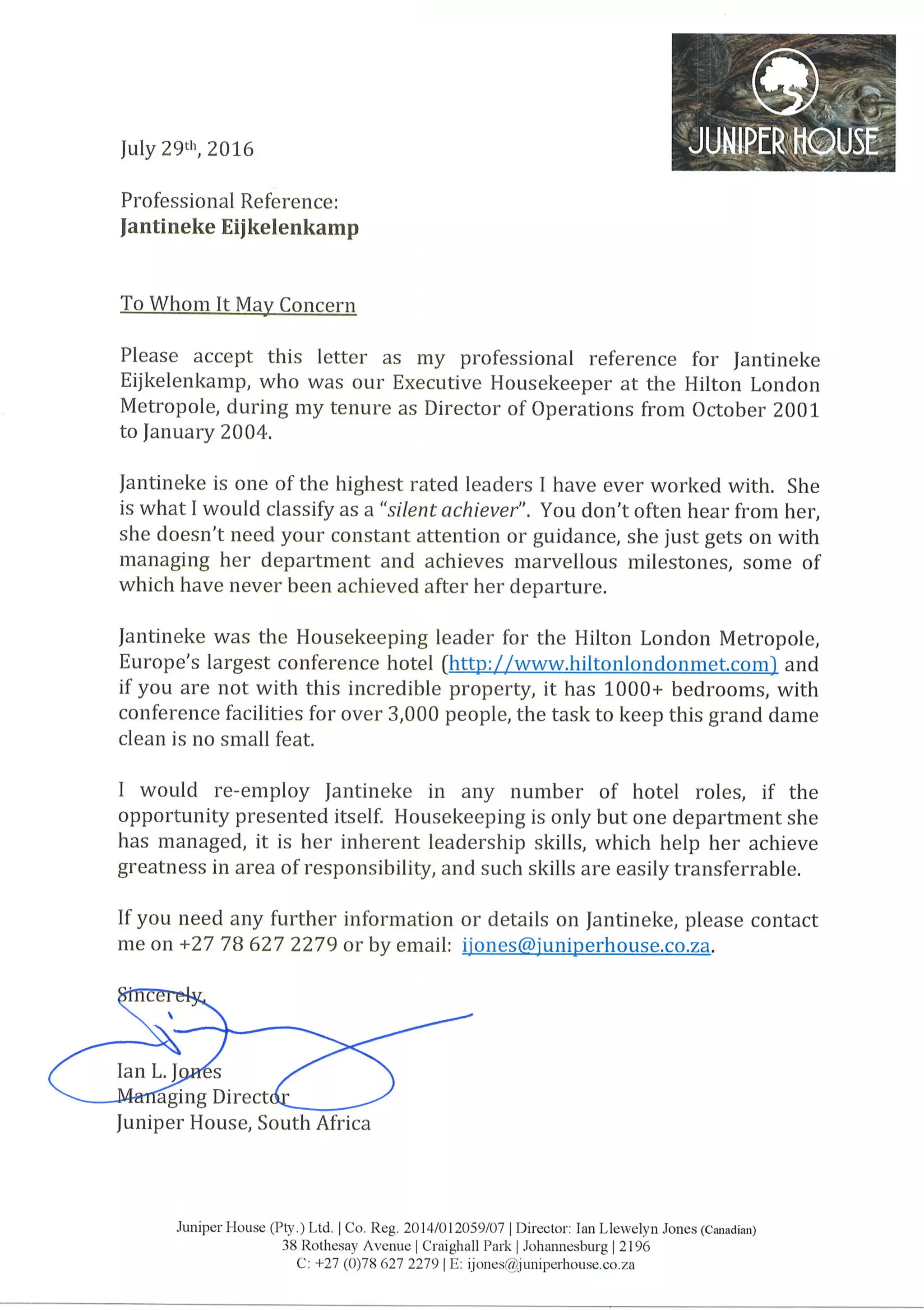 Jantineke Reference Letter - July 2016 | PDF