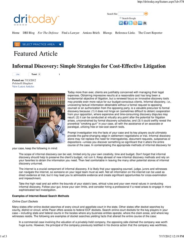 Informal Discovery - Simple Strategies for Cost-Effective Litigation | PDF