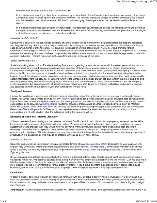 Informal Discovery - Simple Strategies for Cost-Effective Litigation