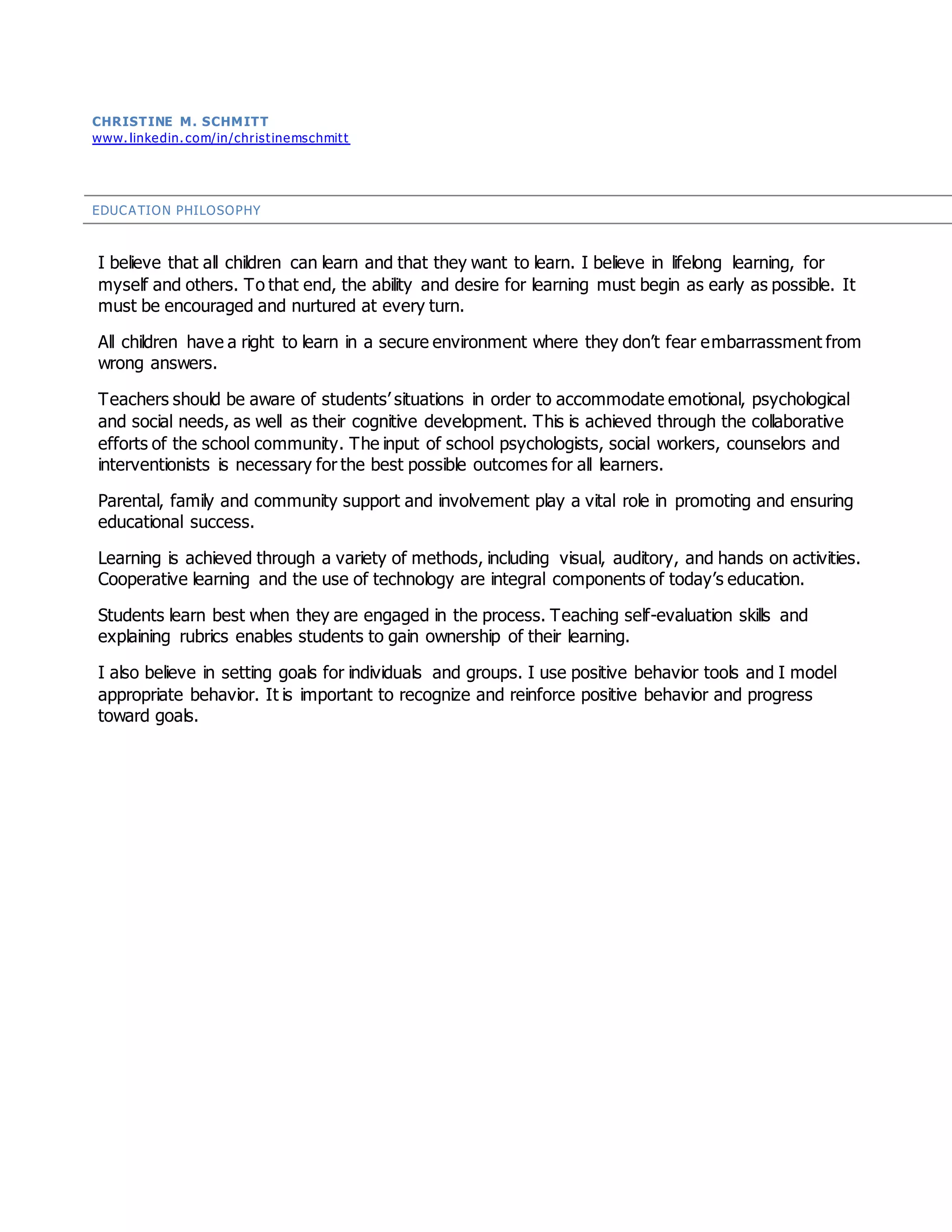 EDUCATION PHILOSOPHY | DOCX