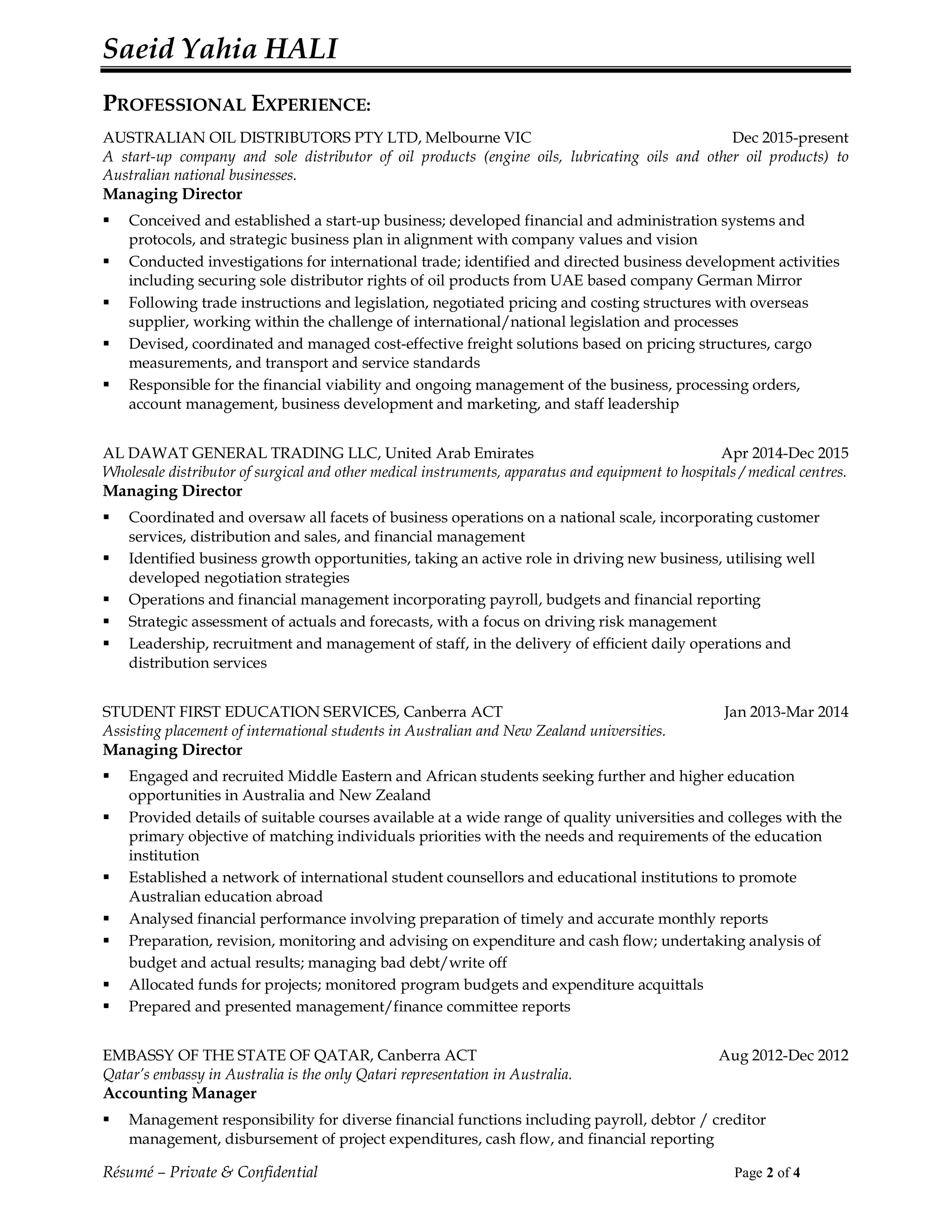 Saeid Hali Resume | PDF | Business Accounting & Finance | Business