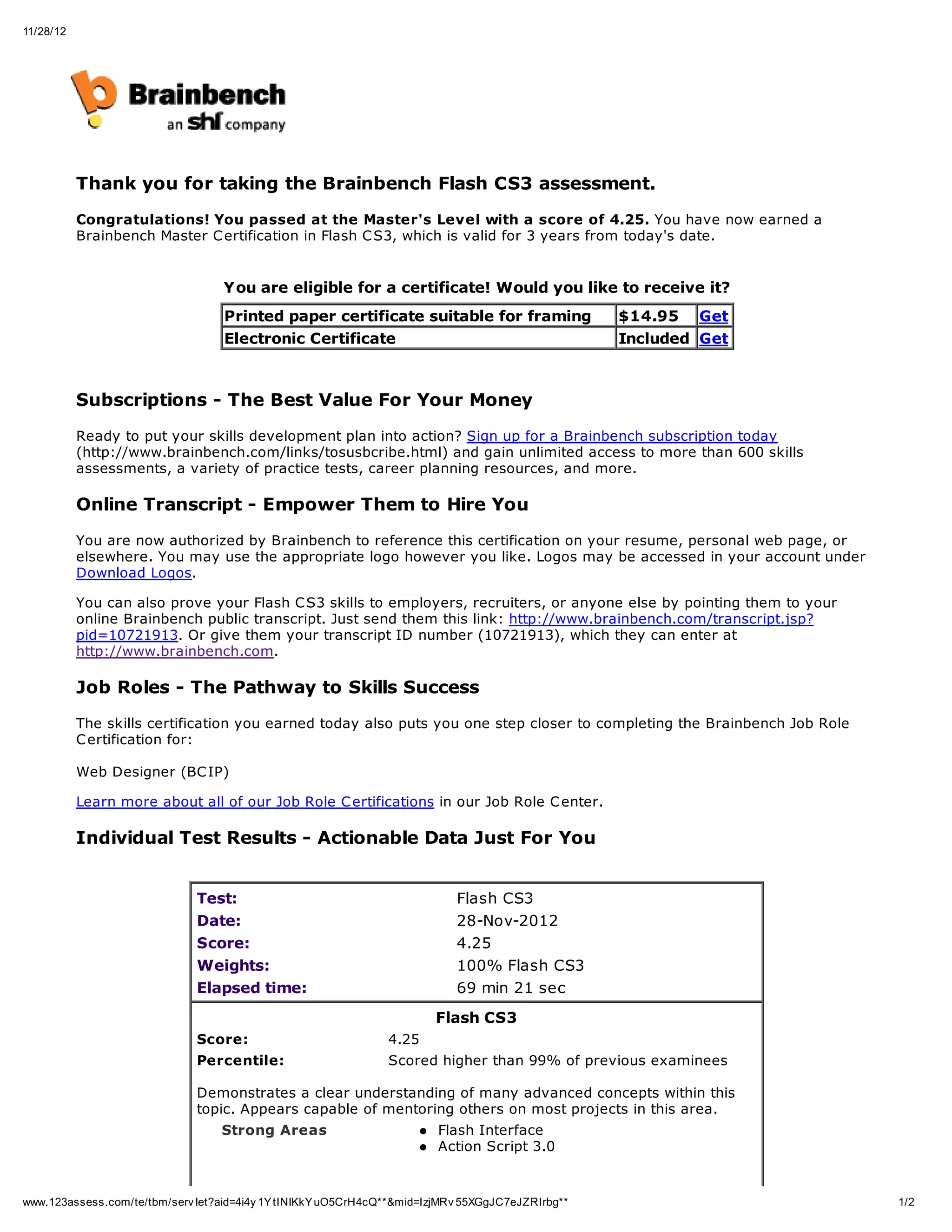 BrainBench - Flash - Results | PDF | Cameras and Camcorders | Consumer ...