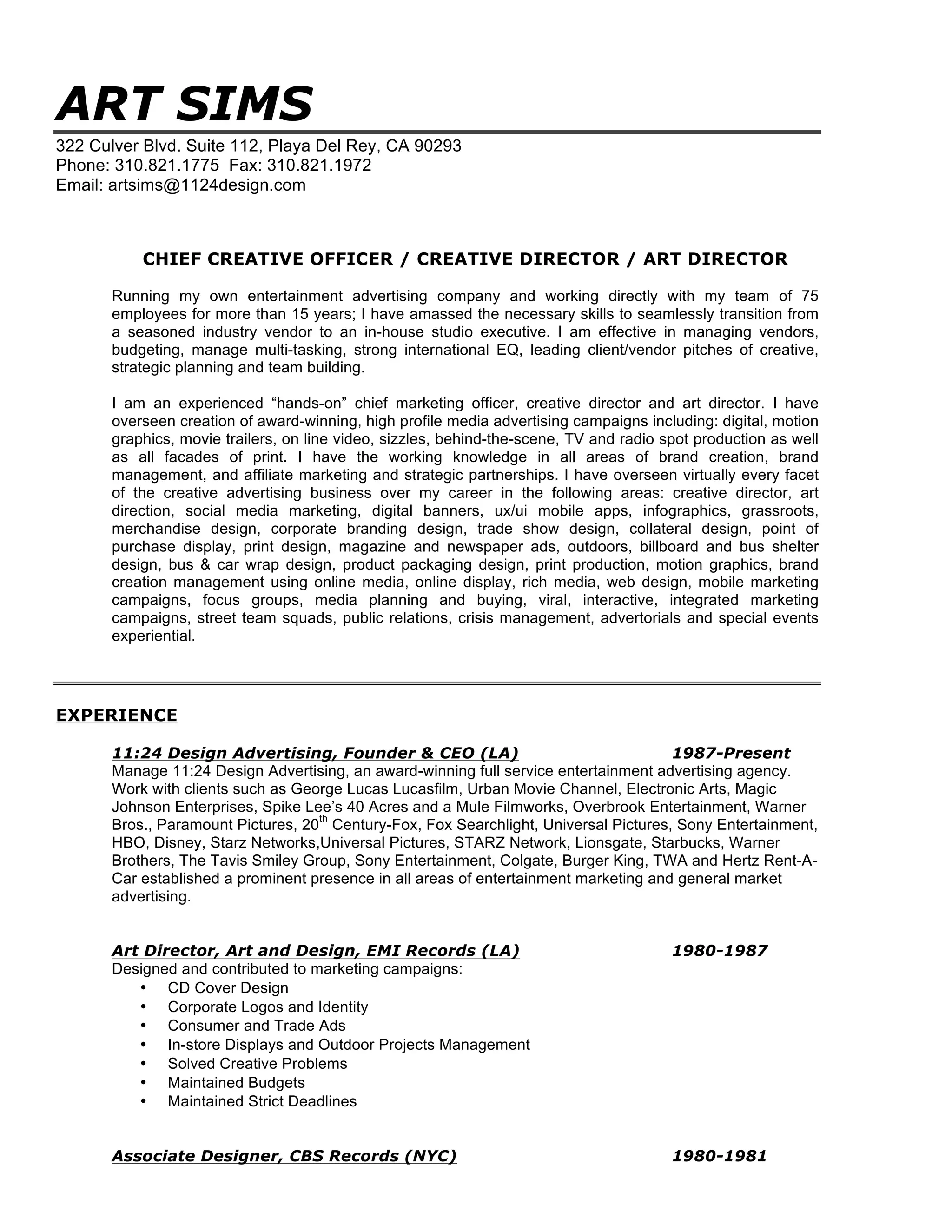 Art Sims Resume Creative Director | PDF