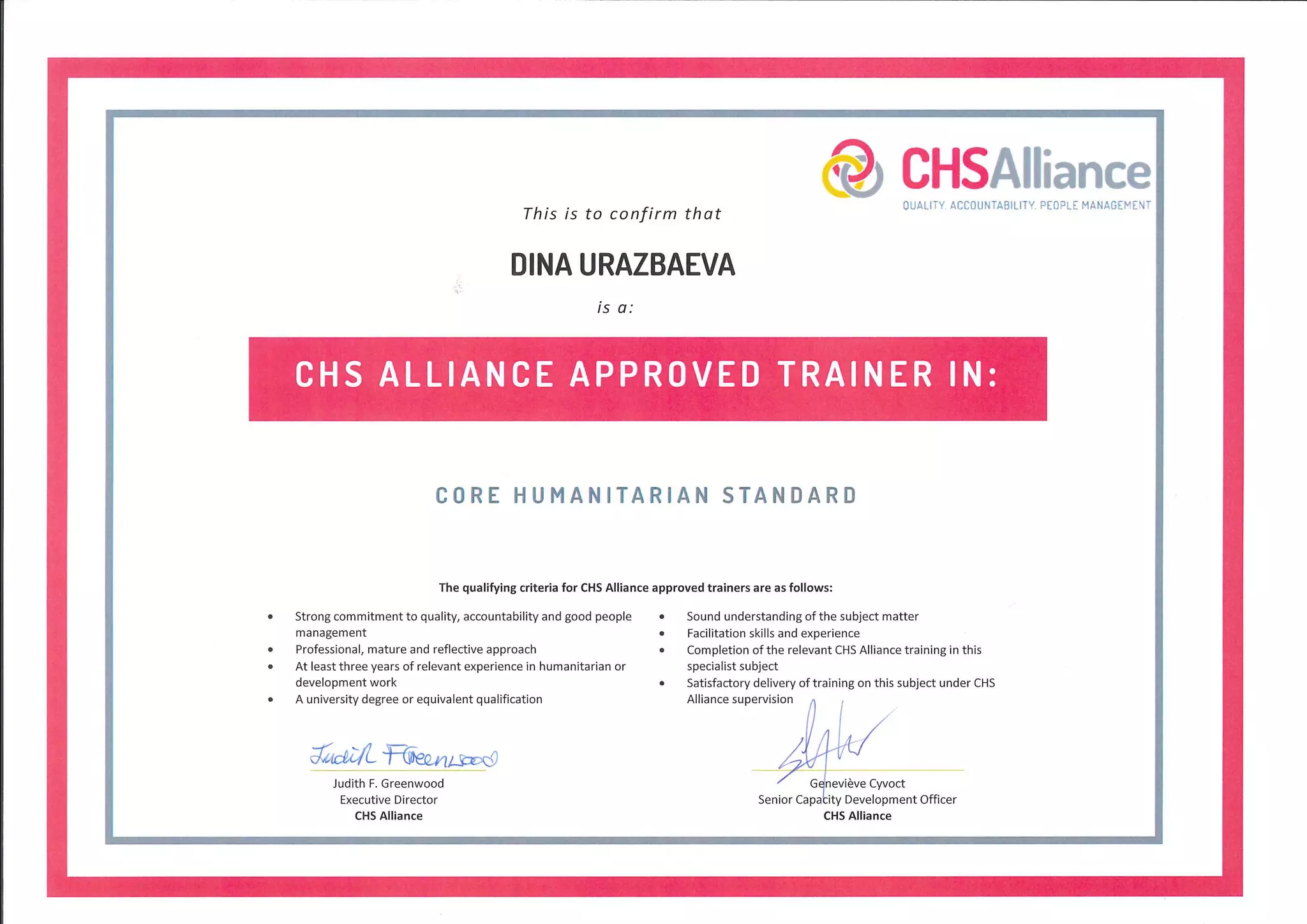 CHS Certificate of Approved Trainer | PDF