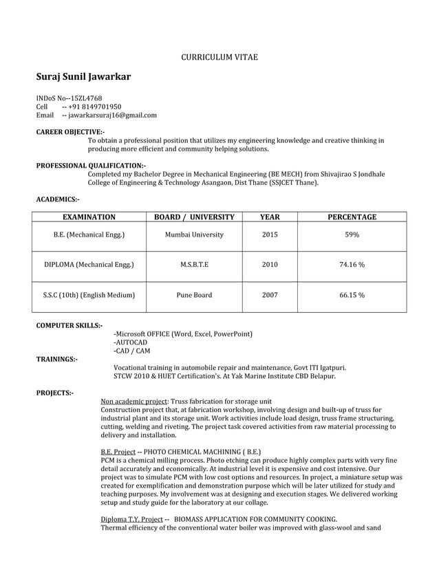 Offshore Resume_Suraj_Jawarkar_Fresher_BE_MECH | PDF