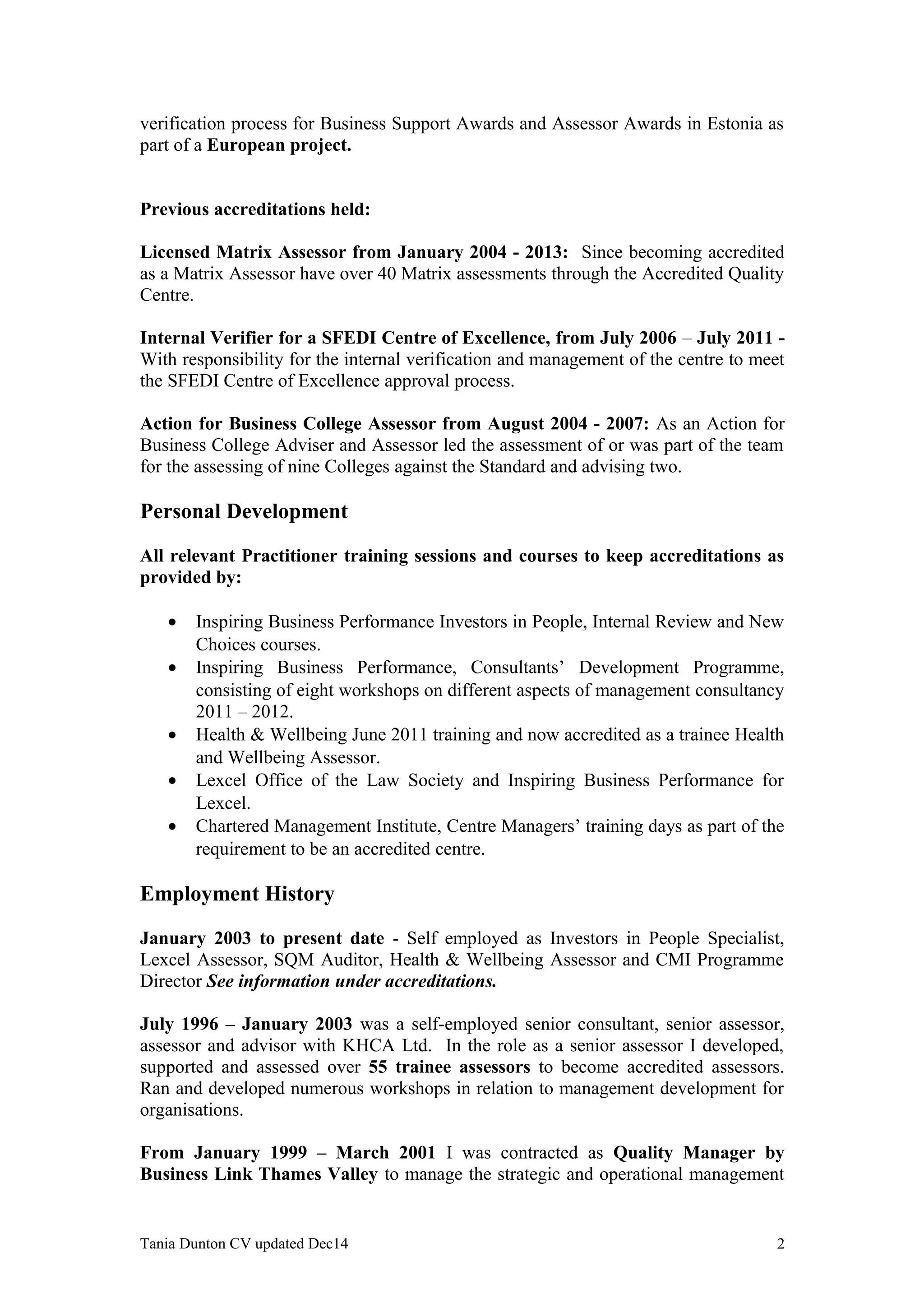 Tania Dunton CV July14 | DOC