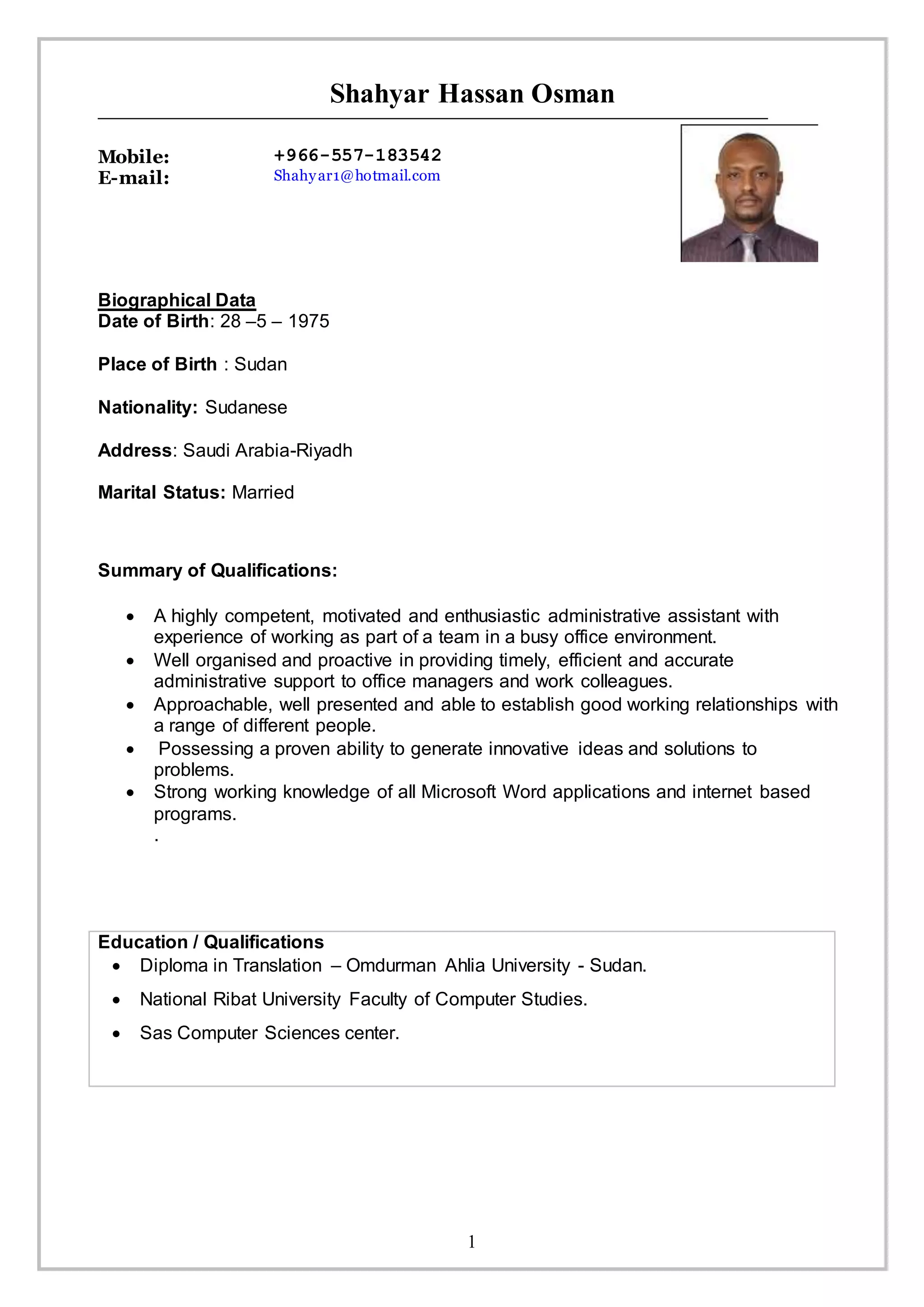 Shahyar Hassan Osman CV | DOCX