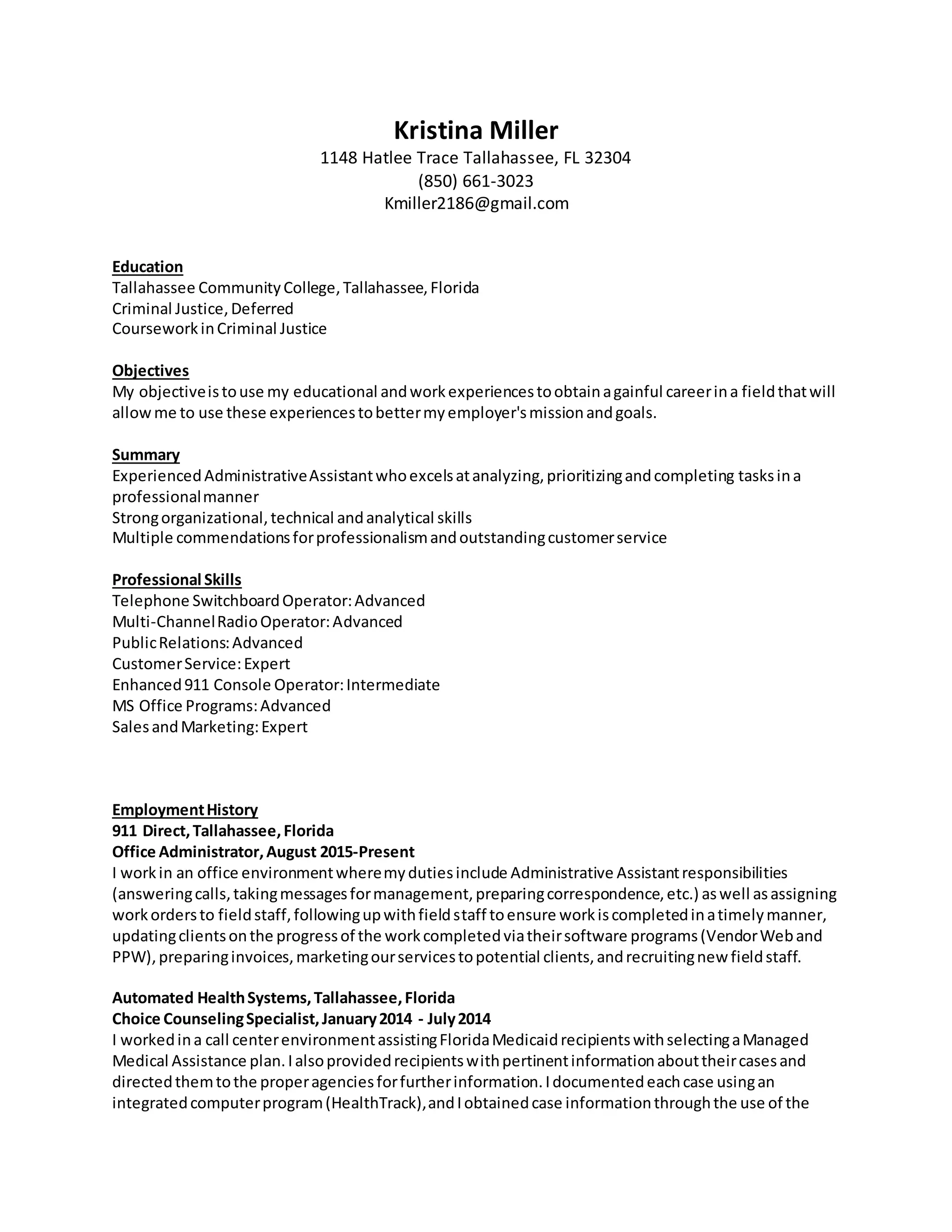 Resume--Kristina Miller | DOCX