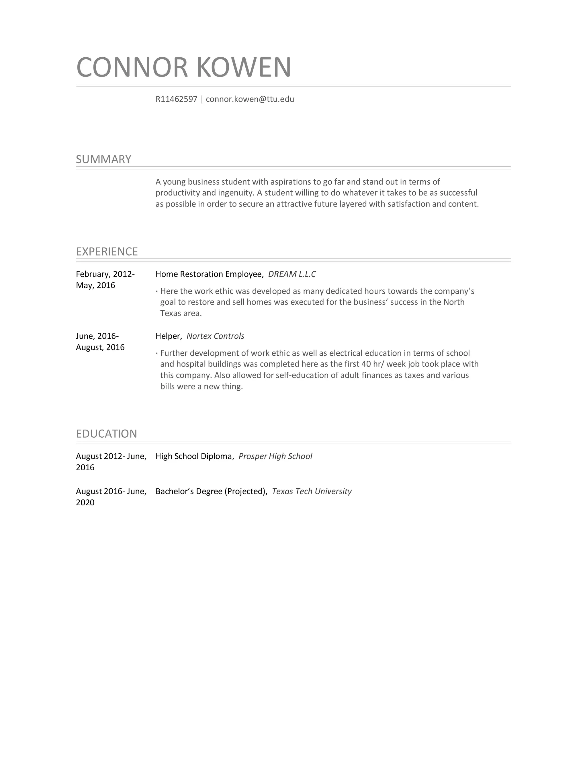 Connor Kowen RESUME | PDF