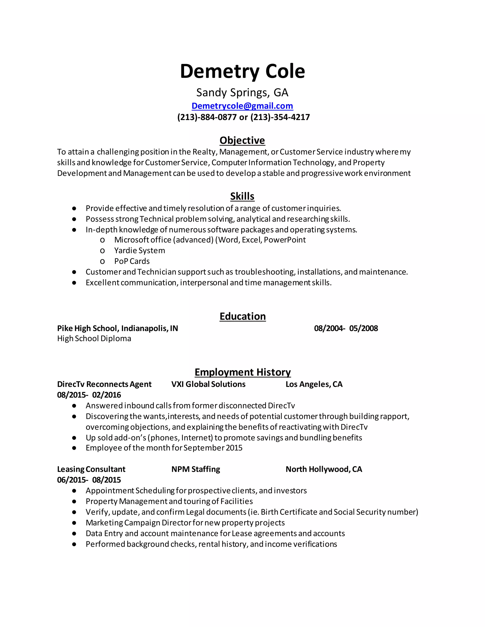 Demetry Cole Resume | DOCX
