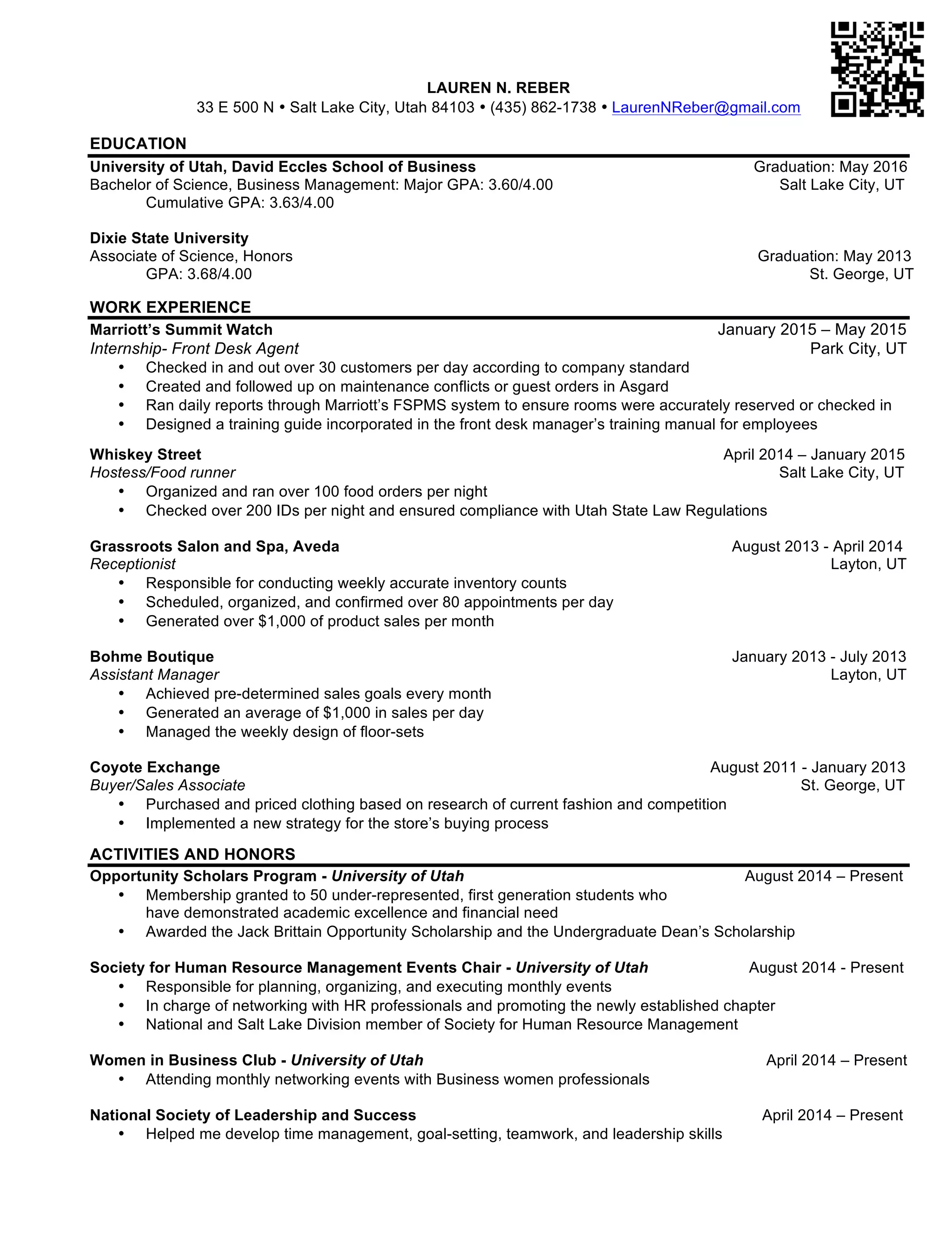 Lauren Reber Resume | PDF | Sales | Business