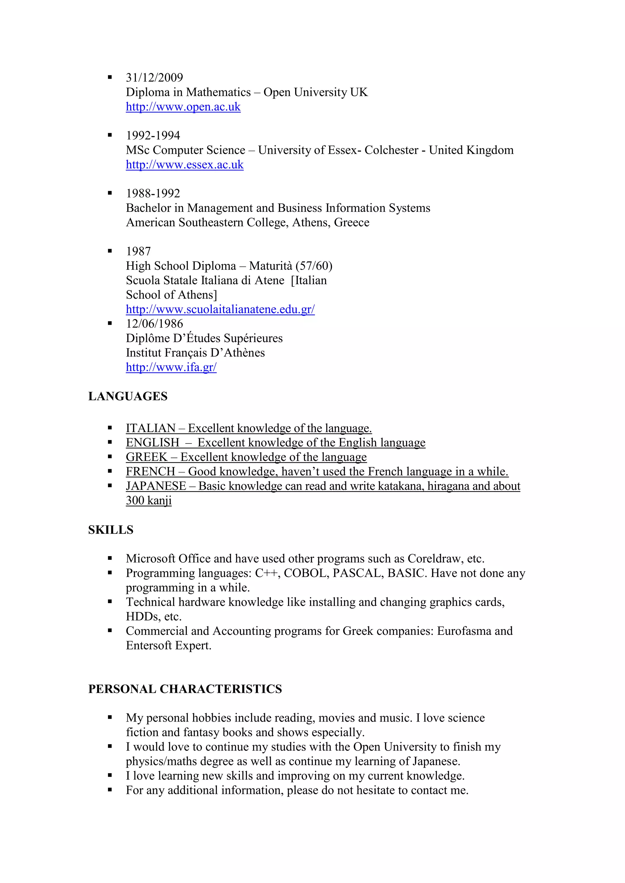 CV Paraskevi Oppio | PDF